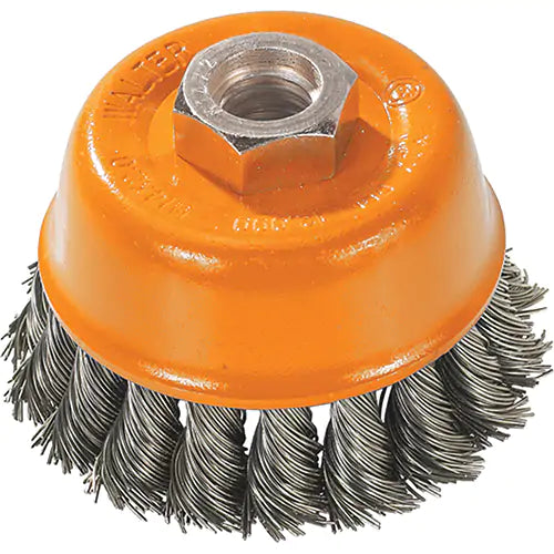 Knot-Twisted Wire Cup Brush, 3" Dia. x 5/8"-11 Arbor – Metal Plus